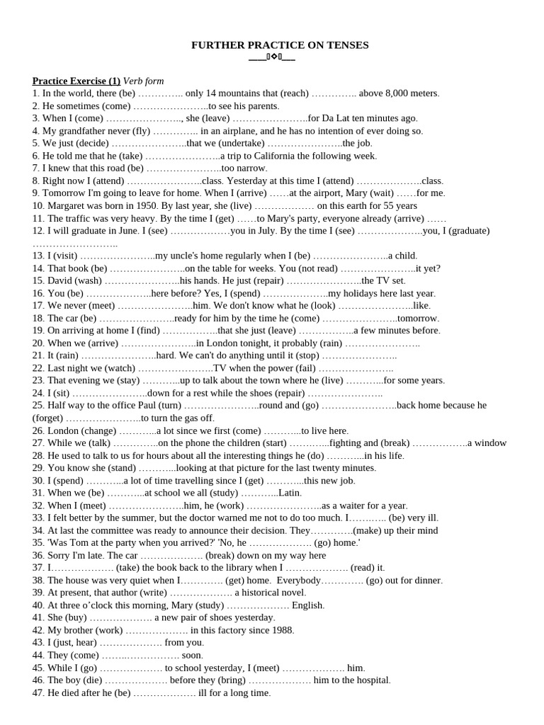 Tenses Practice Exercises with Answers | PDF