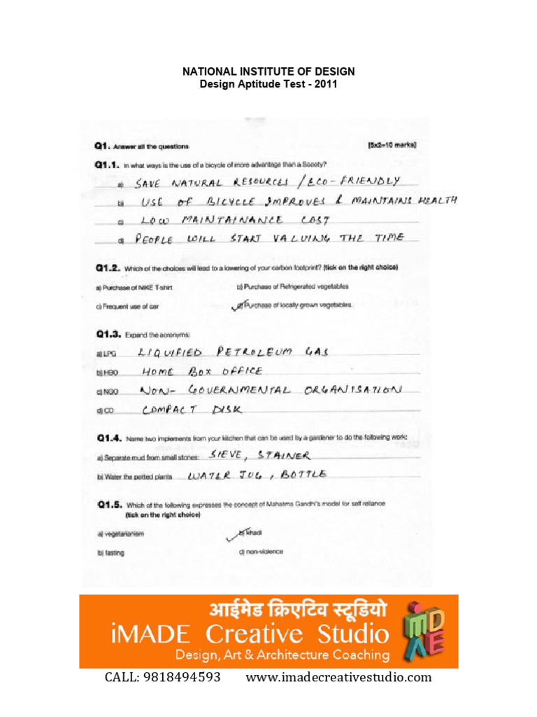 Nid Sample Paper Imade Creative Studio | PDF