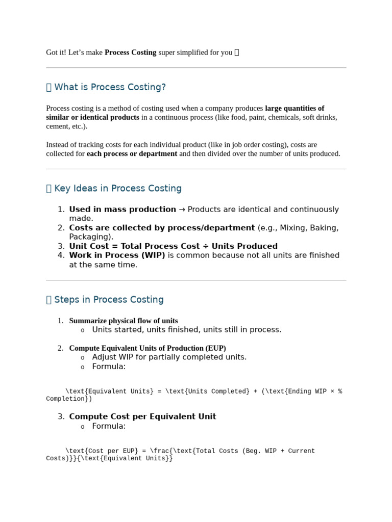 Process Costing Simplified Note | PDF