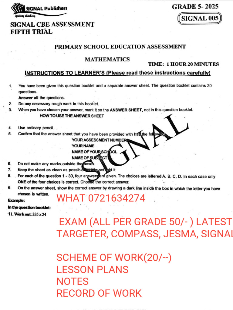 Grade 5 005 Signal All Subjects With Marking Scheme01 - Sign | PDF