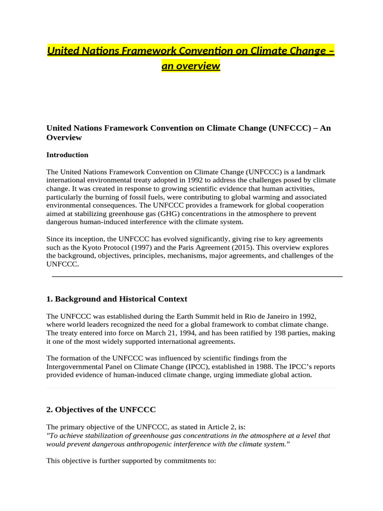 Overview of the UNFCCC Framework | PDF | United Nations Framework ...