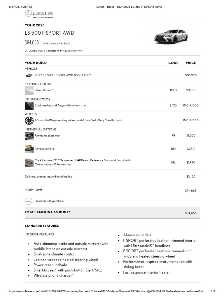 2025 Lexus LS 500 F SPORT AWD Build | PDF | Lexus | Car