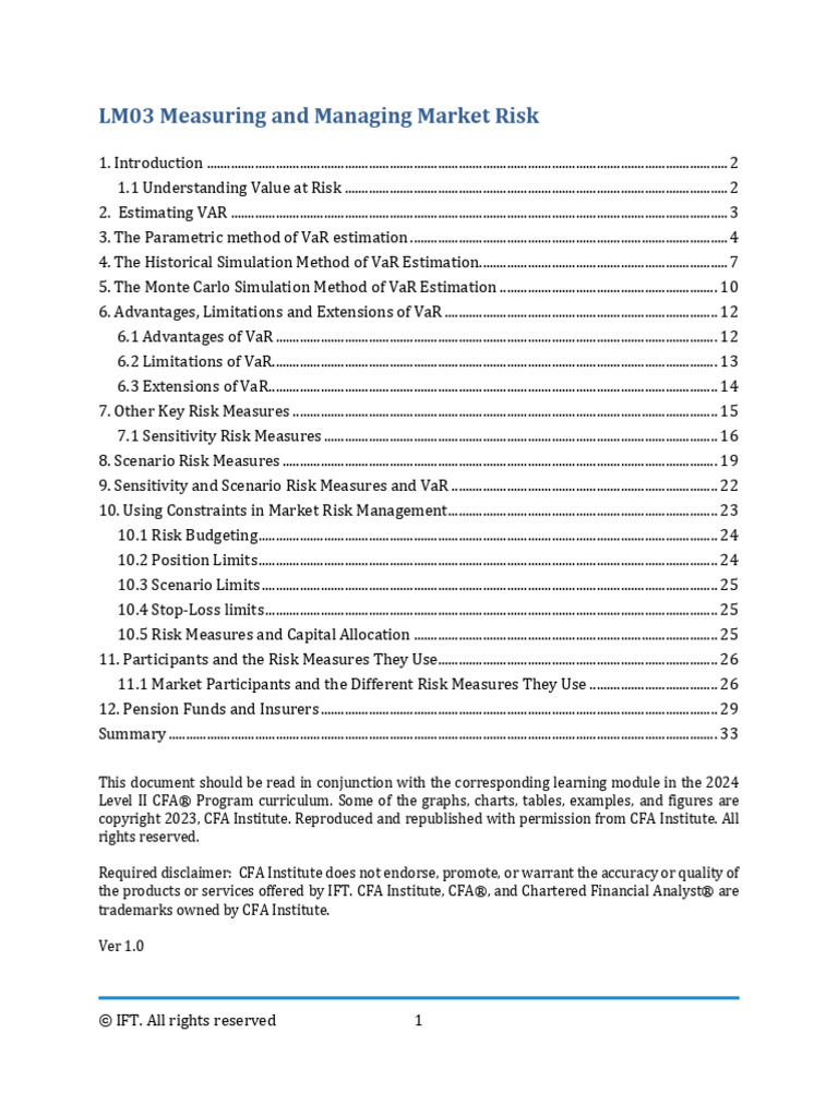 LM03 Measuring and Managing Market Risk IFT Notes | PDF | Greeks ...