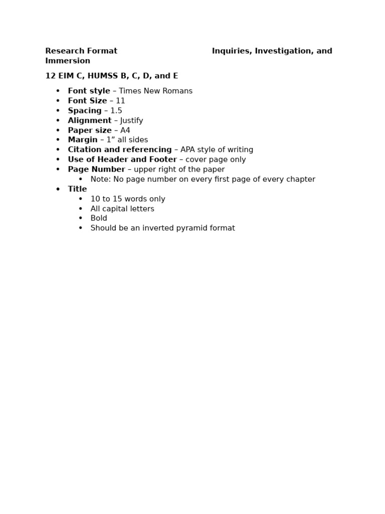 Research Format Guidelines for EIM and HUMSS | PDF