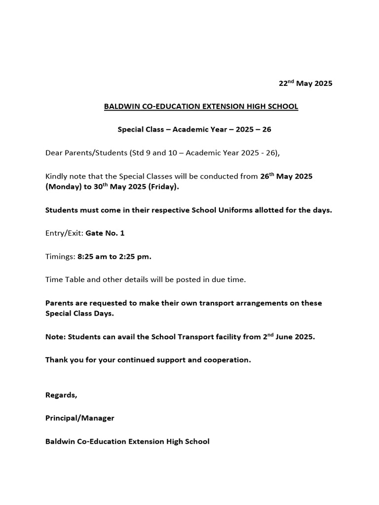 Dear Parents/Students (STD 9 and 10 - Academic Year 2025 - 26), Kindly ...