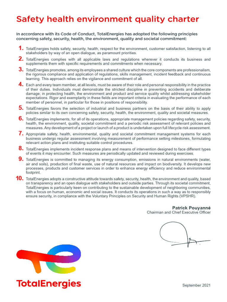 TotalEnergies HSEQ Commitment Overview | PDF | Safety | Risk Assessment