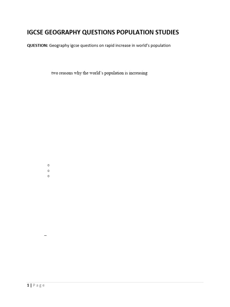 IGCSE Geography: Population Questions | PDF | Human Migration ...