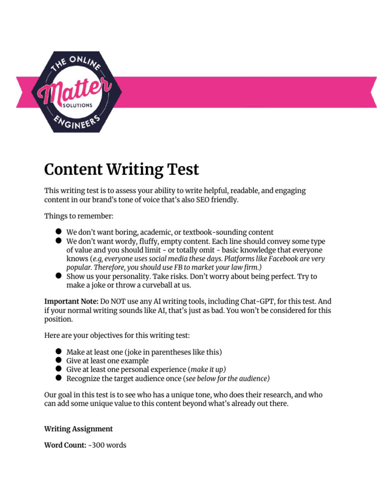 (P.CW) Matter Solutions Writing Test | PDF | Human Communication