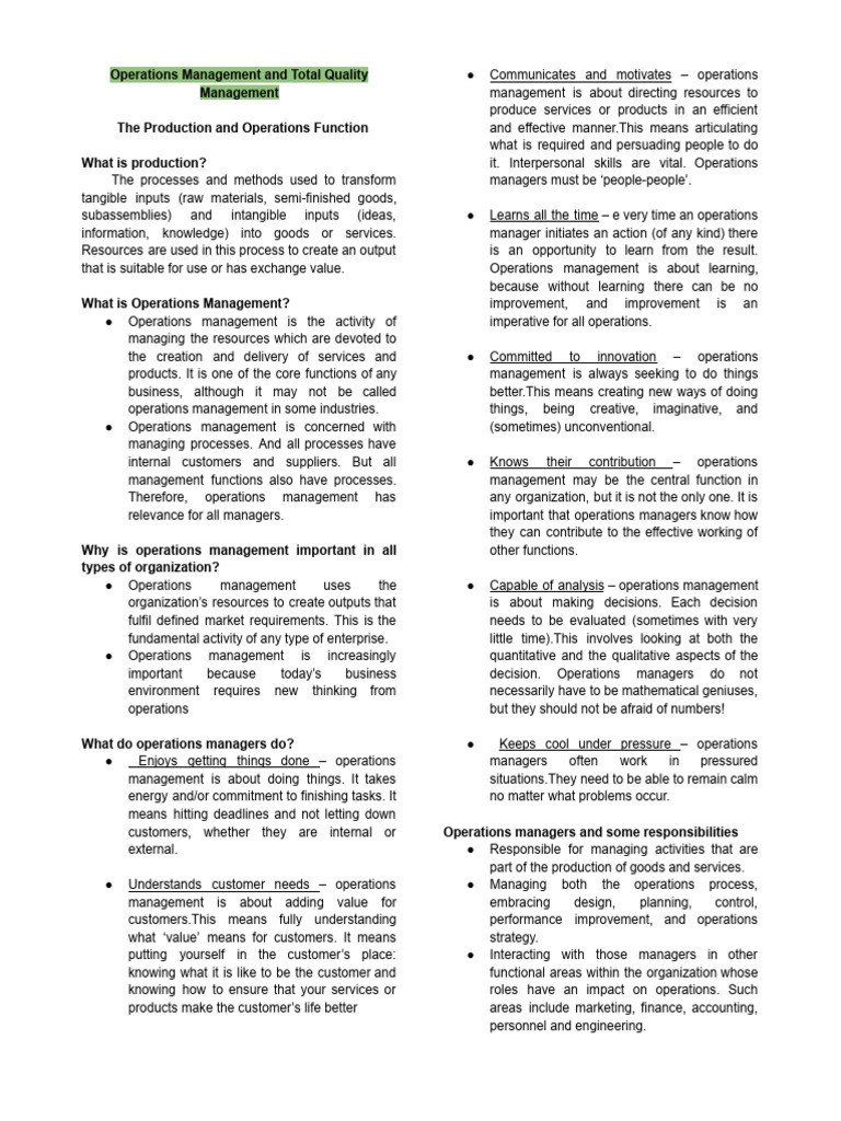 Operation Management - Quality Time Management PDF | PDF | Forecasting | Errors And Residuals