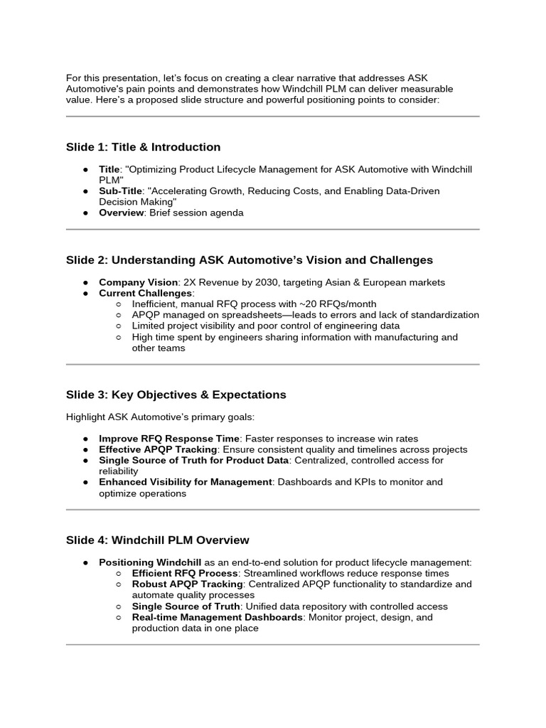 For This Presentation, Let’s Focus on Creating a Clear Narrative That Addresses ASK Automotive's ...