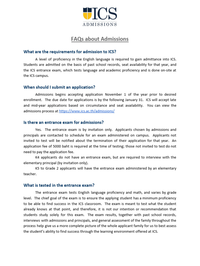 ICS Admissions FAQs and Requirements | PDF | University And College ...