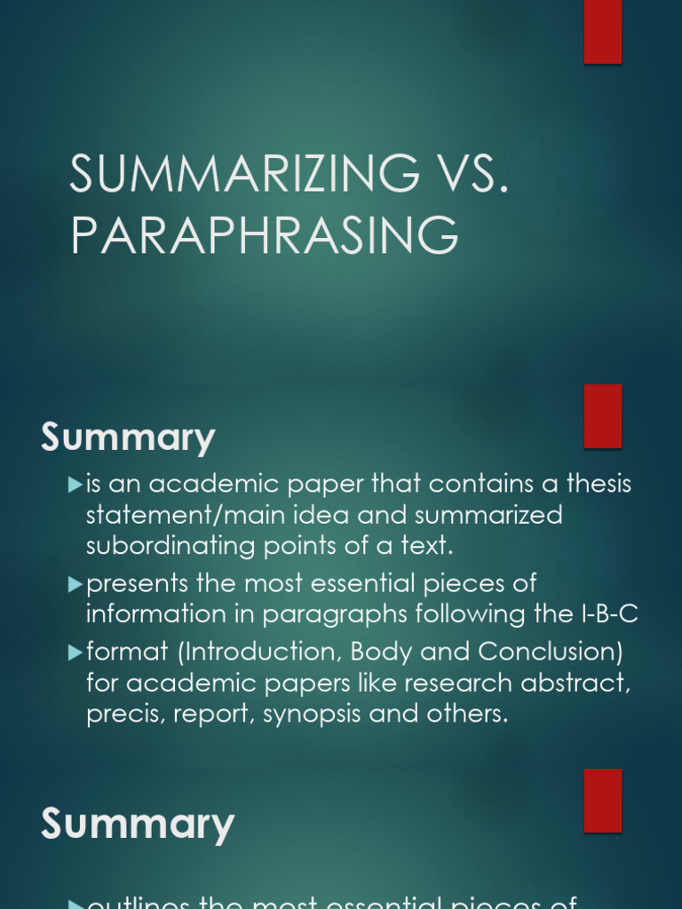 Summarizing Vs Paraphrasing | PDF | Abstract (Summary) | Psychology