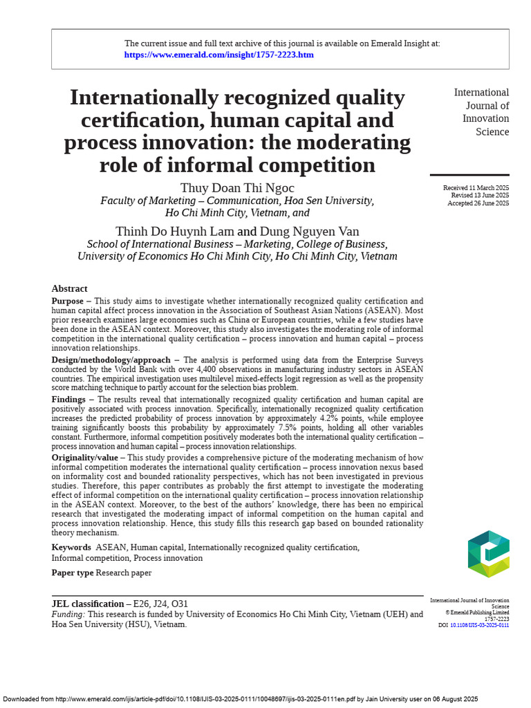 Internationally Recognized Quality Certification, Human Capital and ...