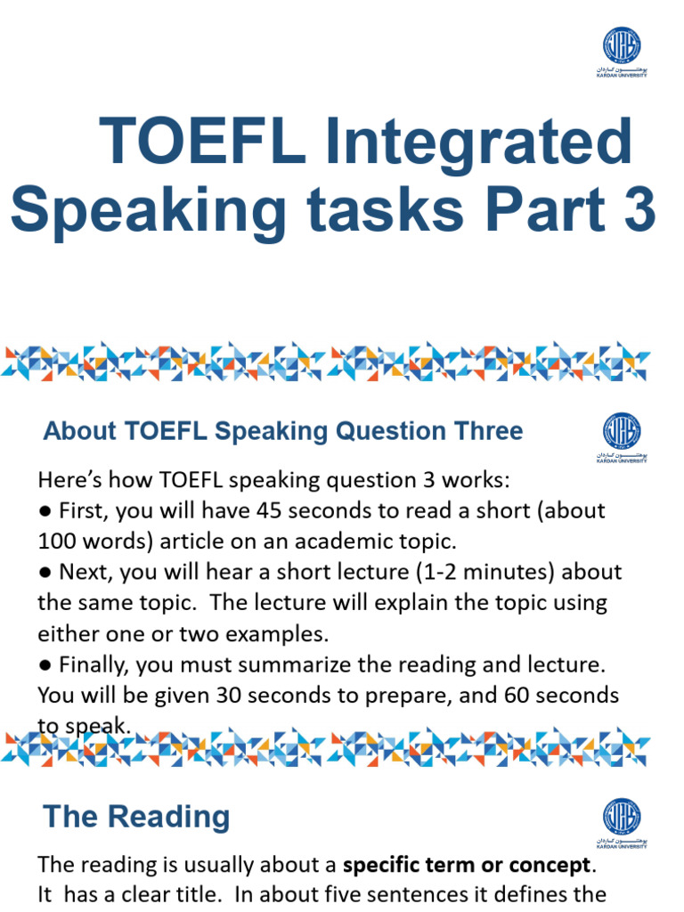 TOEFL Speaking Part 3 Overview | PDF | Lecture | Concept