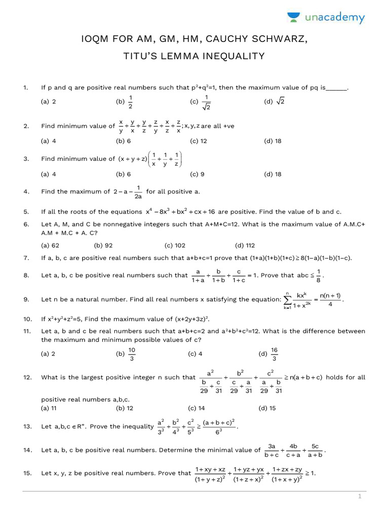 Ioqm For Am, GM, HM, Cauchy Schwarz | PDF | Real Number | Mathematical Concepts