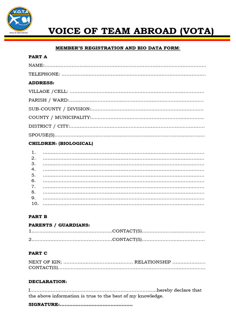 VOTA Member Registration Form | PDF