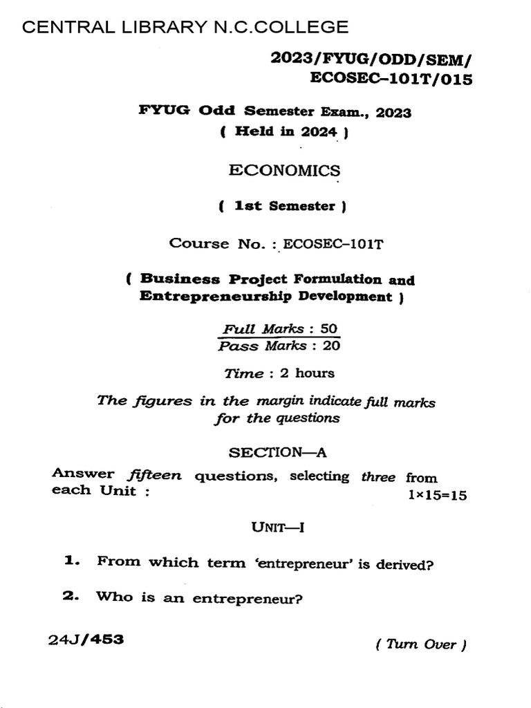 Ba - Ist.sem - Fyug Ecosec 101 QP 2023 Watermark | PDF