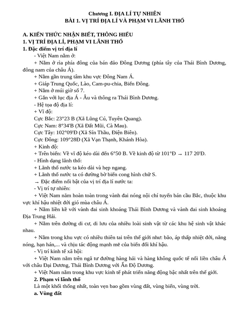 Bai 1. Vi Tri Dia Li Va Pham Vi Lanh Tho | PDF