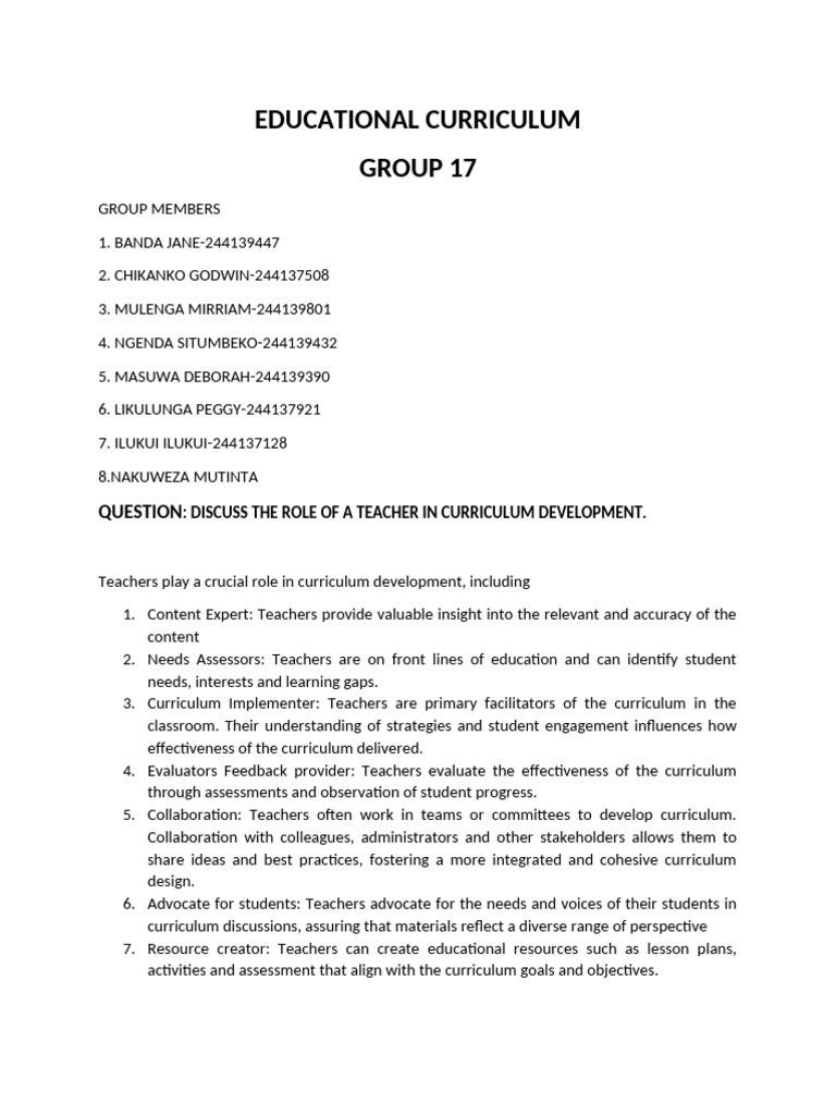 Teacher Roles in Curriculum Development | PDF