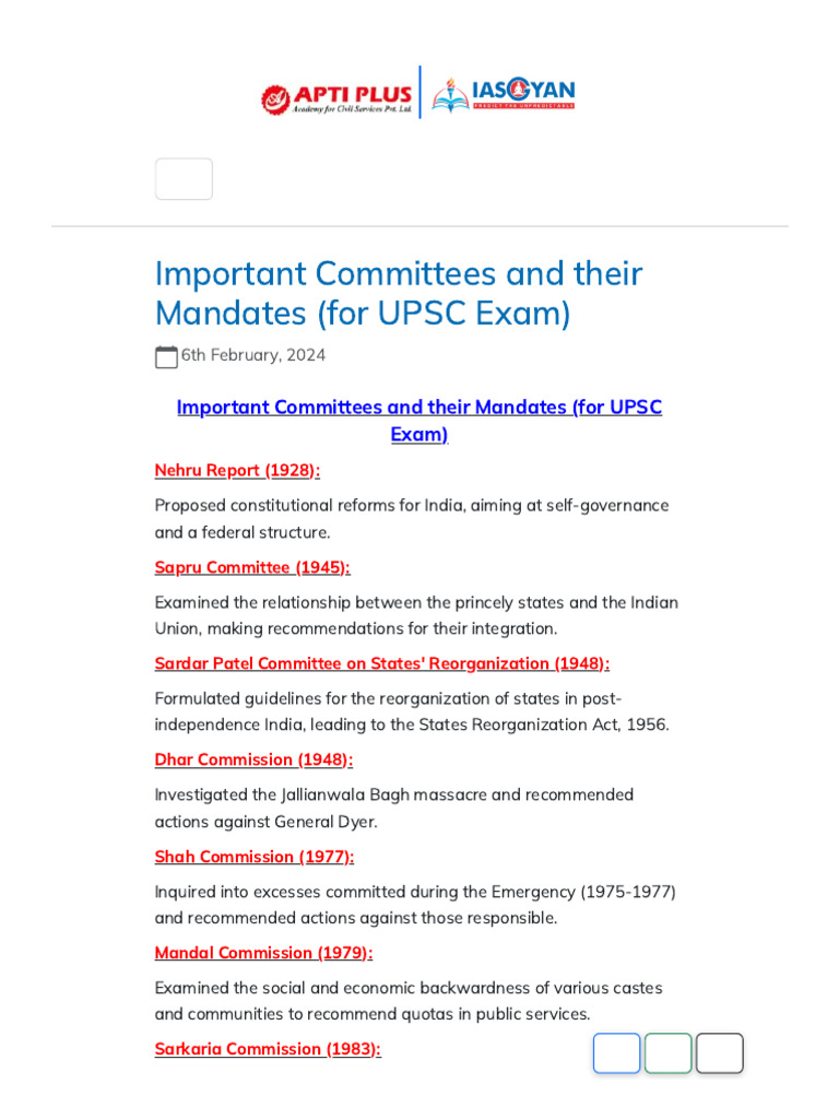 Important Committees for UPSC Exam | PDF | Public–Private Partnership ...