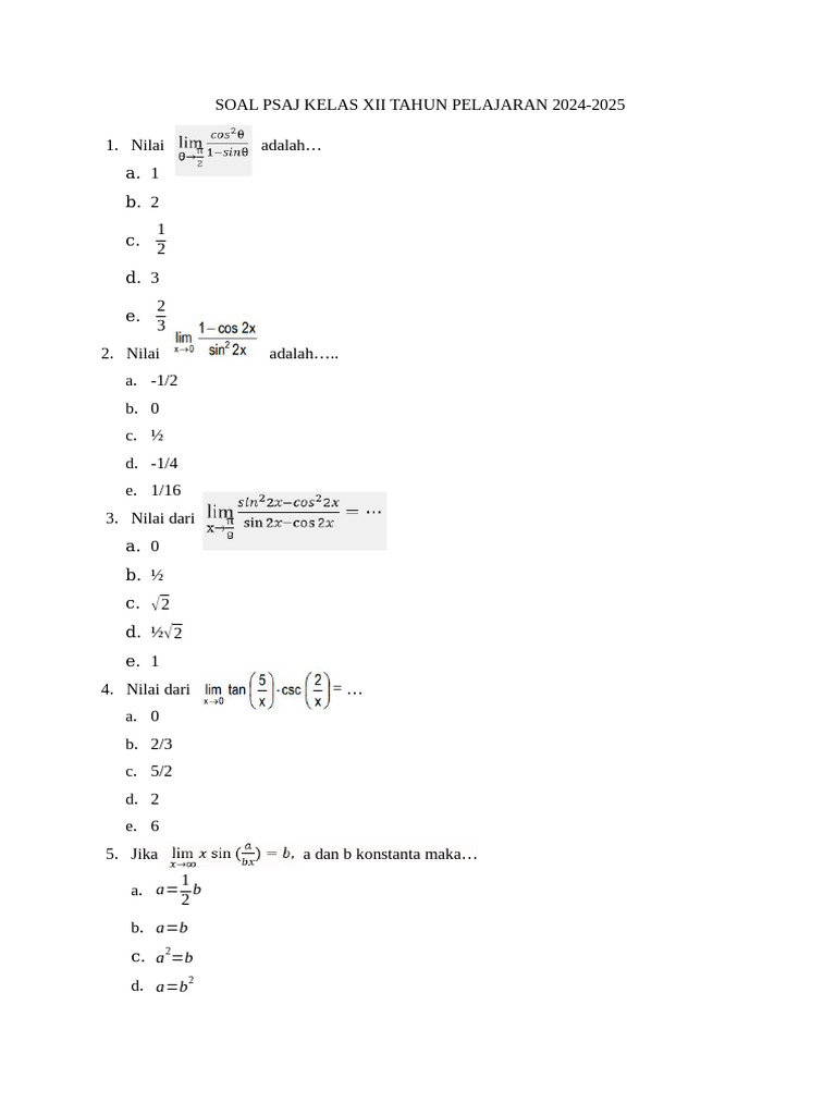 Soal Psaj Matematika Peminatan Xii 2024-2025 | PDF