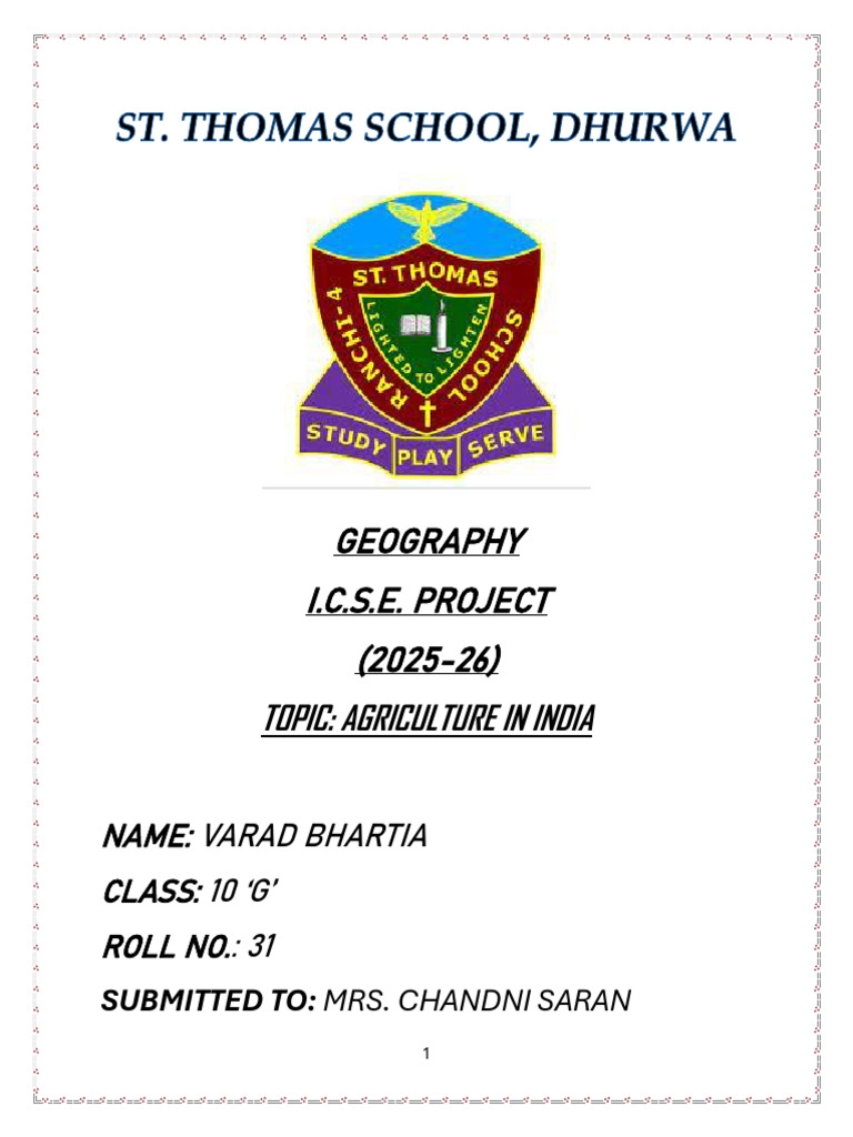 Agriculture Project for Class 10 ICSE | PDF | Agriculture | Intensive ...
