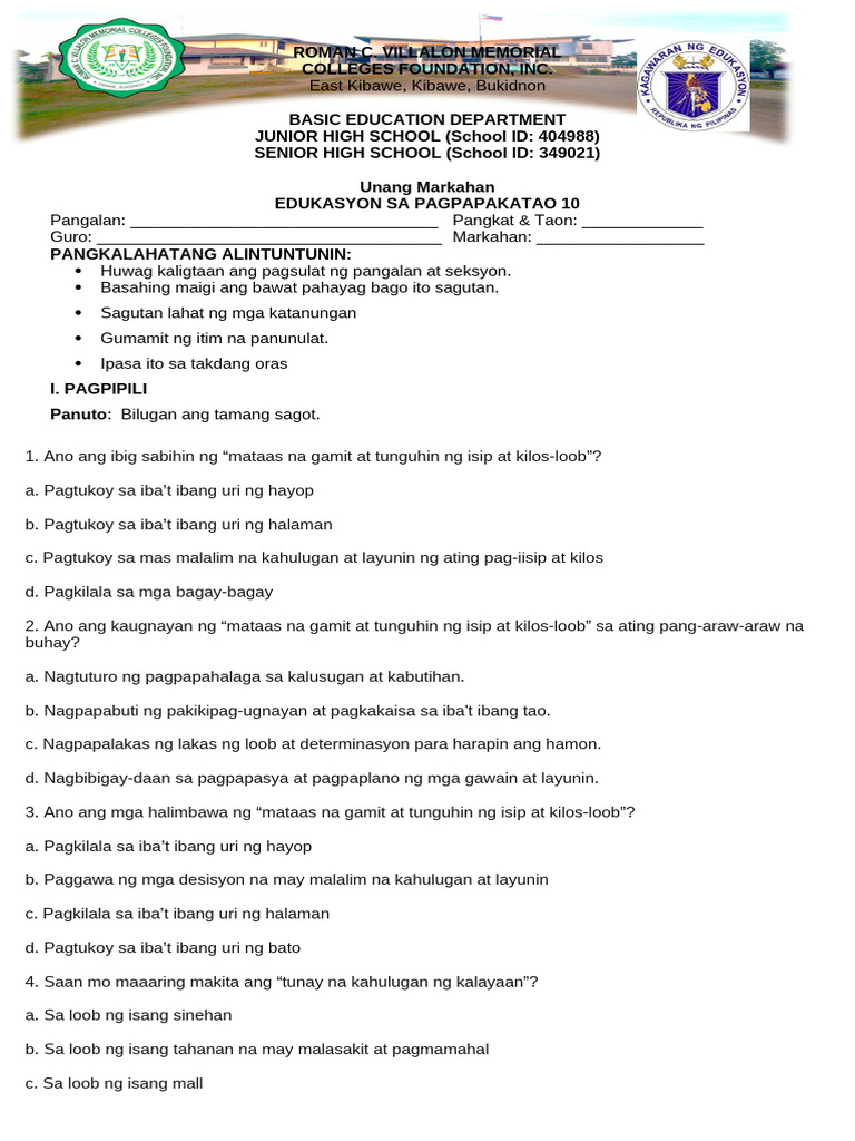 1st Quarter Exam | PDF