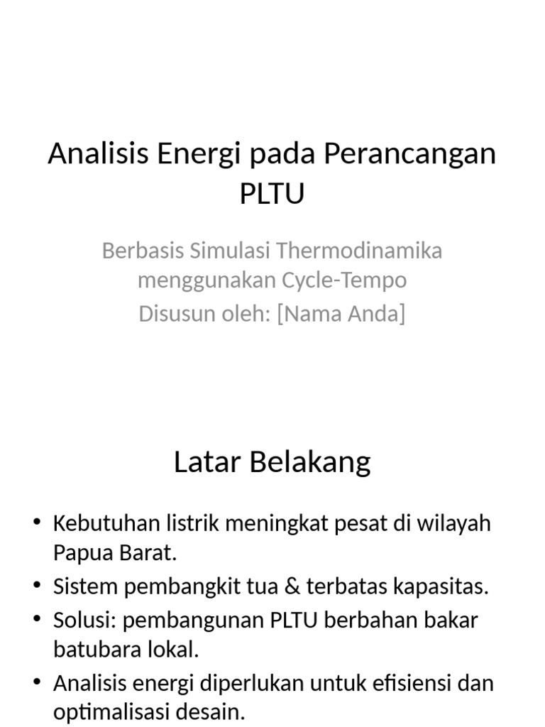 Analisis Energi PLTU dengan Cycle-Tempo | PDF