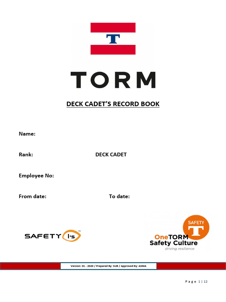 TORM Deck Cadet Record Book | PDF