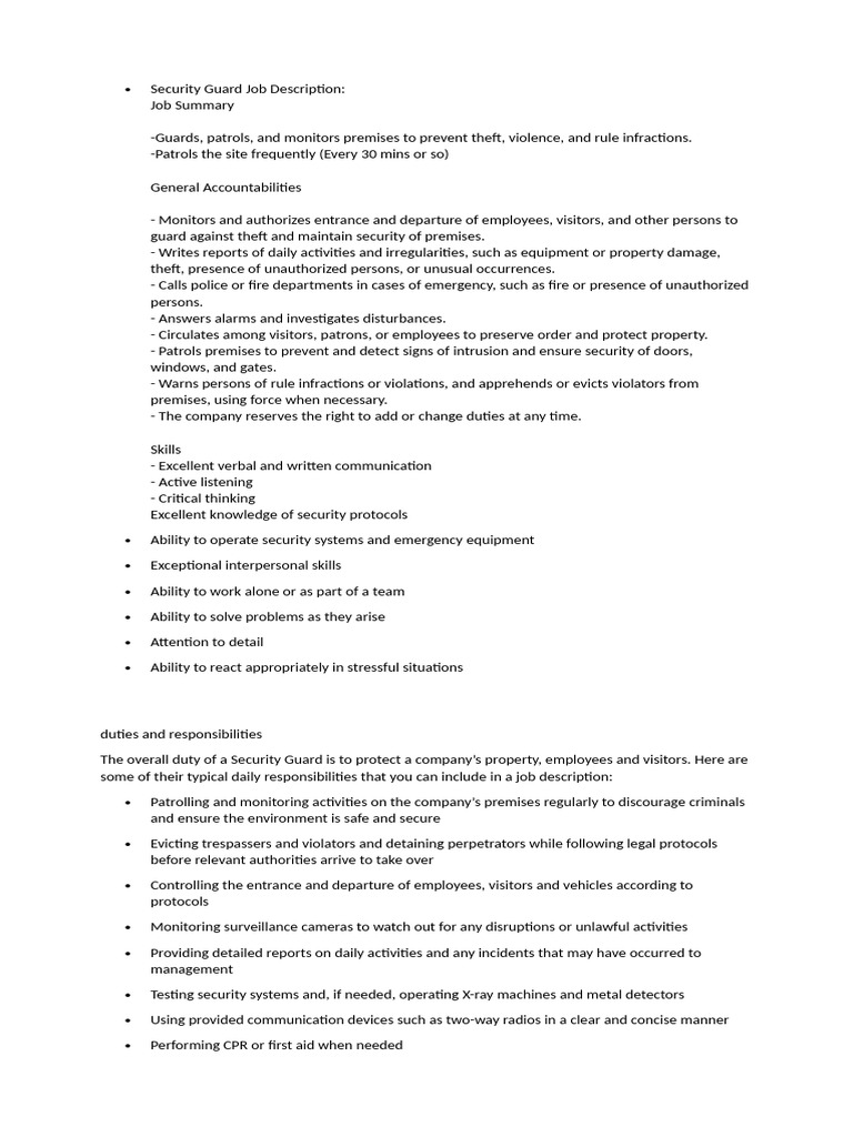Security Guard Duties and Responsibilities | PDF | Security Guard ...