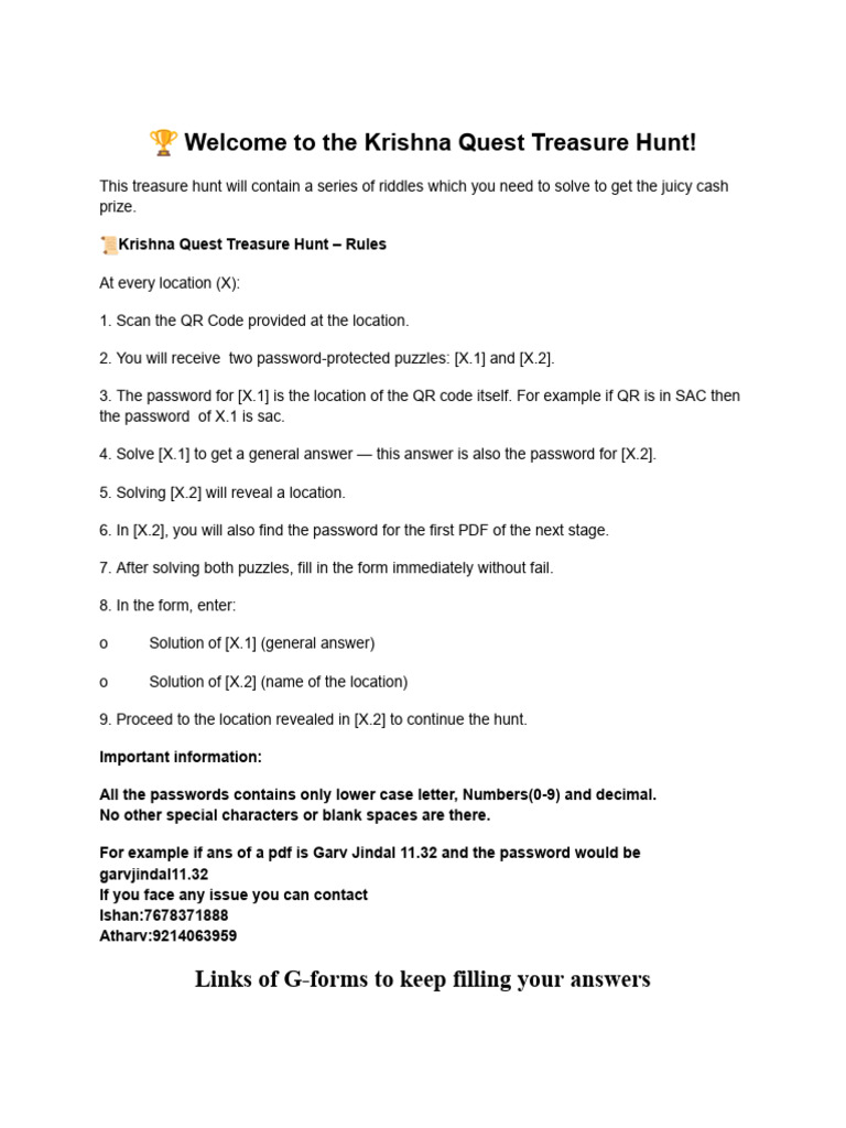 Krishna Quest Treasure Hunt Guide | PDF