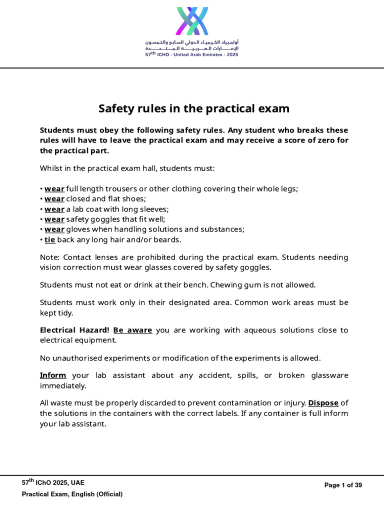 Practical Exam Safety Rules Guide | PDF | Thin Layer Chromatography ...