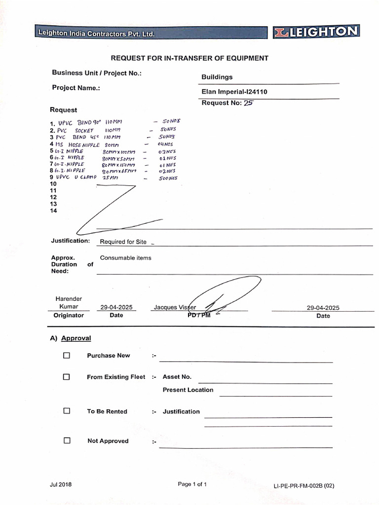 Request For In-Transfer MEP | PDF