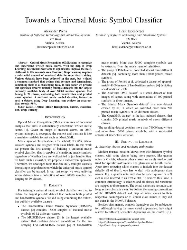 Towards A Universal Music Symbol Classifier | PDF