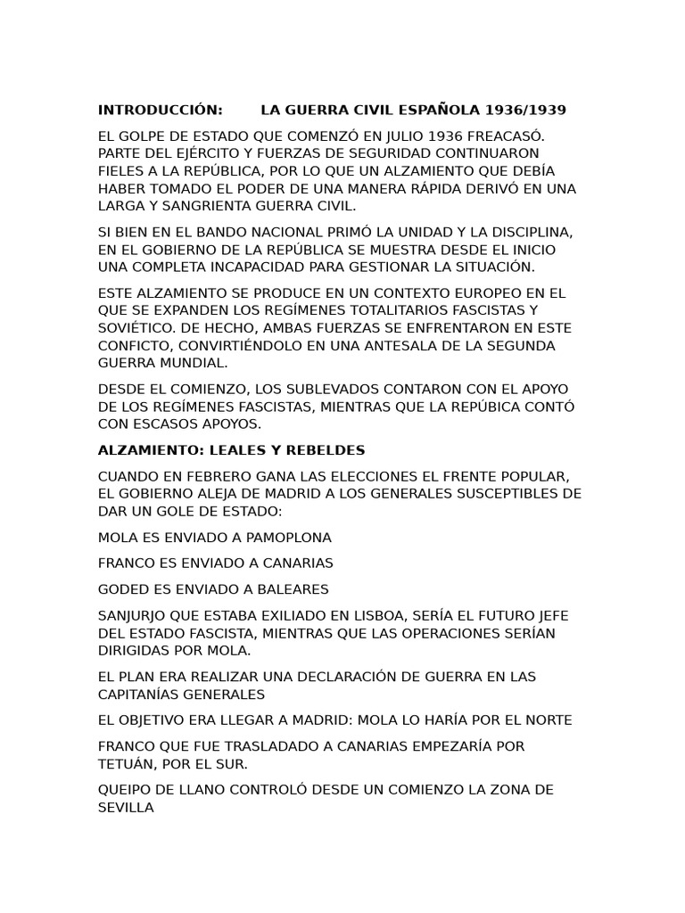 Guerra Civil Española: Causas y Desarrollo | PDF | guerra civil ...