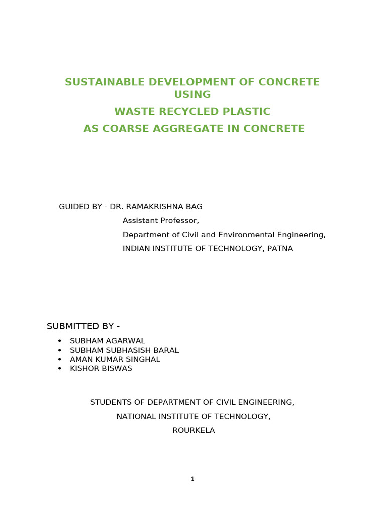 Sustainable Concrete with Recycled Plastic | PDF | Concrete ...
