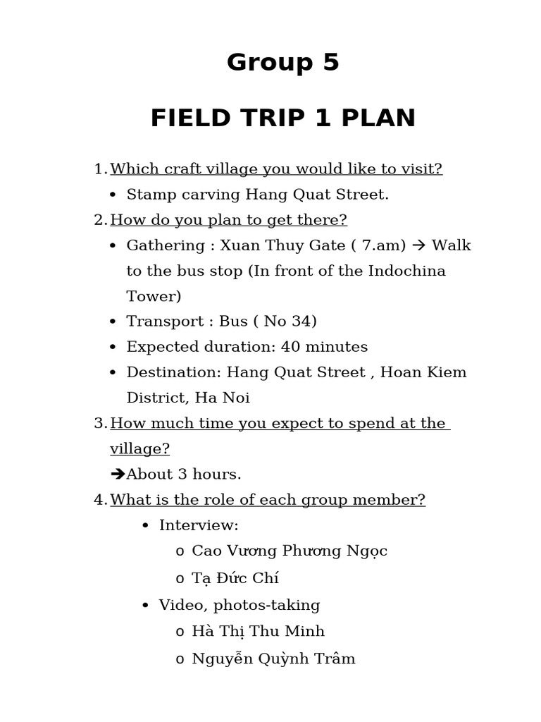 Sample Field Trip Plan | PDF