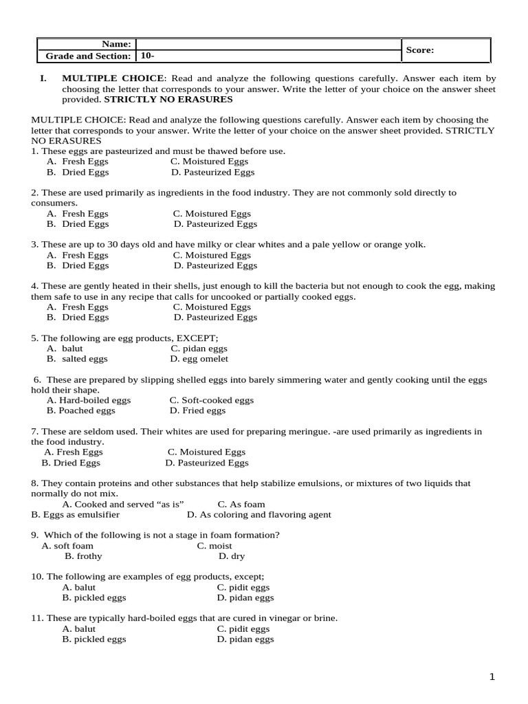 Second Quarter Examination in Tle 10 (Cookery) 2024-2025 Checked | PDF | Pasta | Cereals