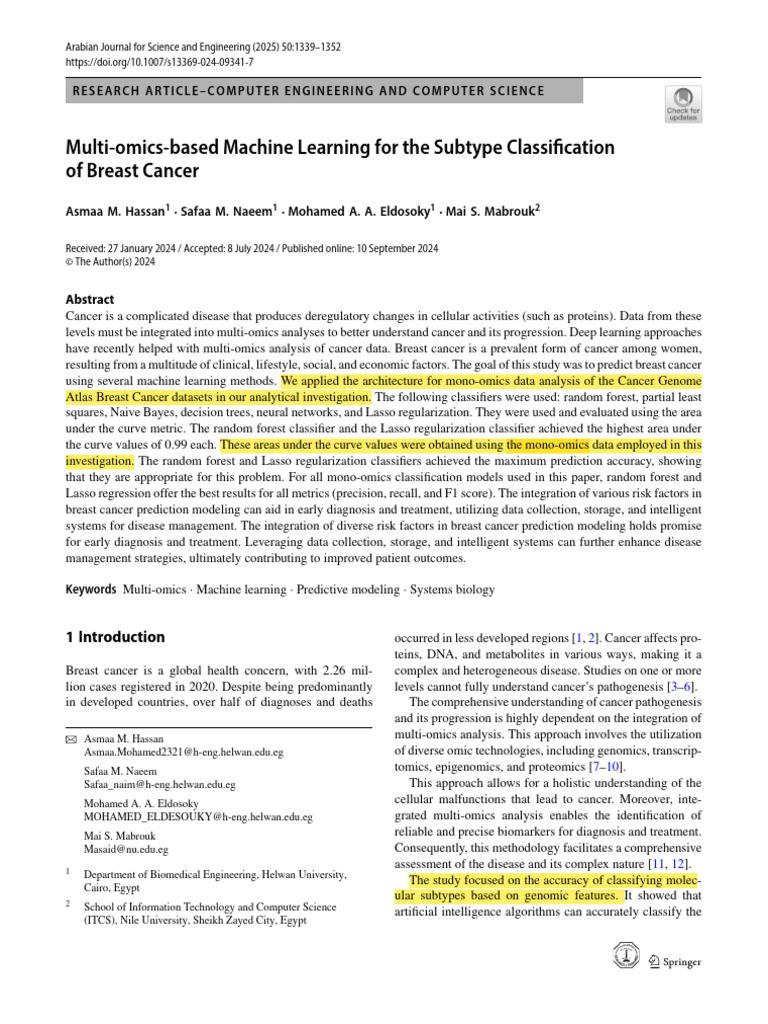 Multi-Omics-Based Machine Learning For The Subtype Classification of Breast Cancer | PDF ...