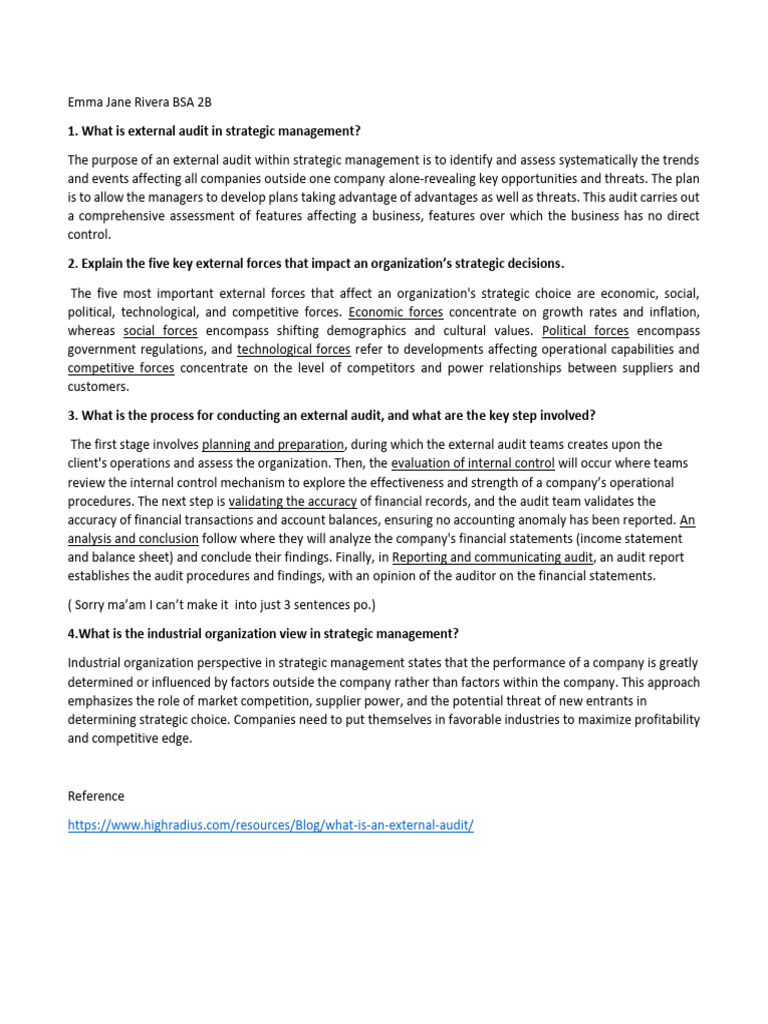 Activity External Assesment RIVERA | PDF | Audit | Strategic Management