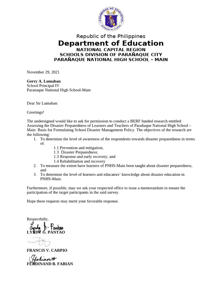REQUEST LETTER TO CONDUCT RESEARCH | PDF
