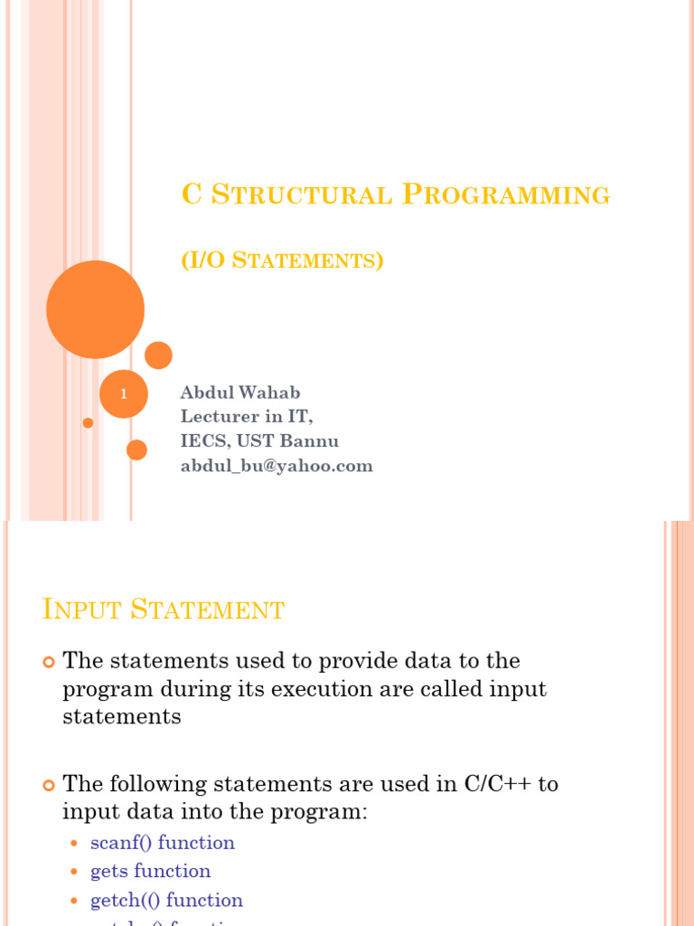 C Programming I/O Statements Explained | PDF | Integer (Computer ...