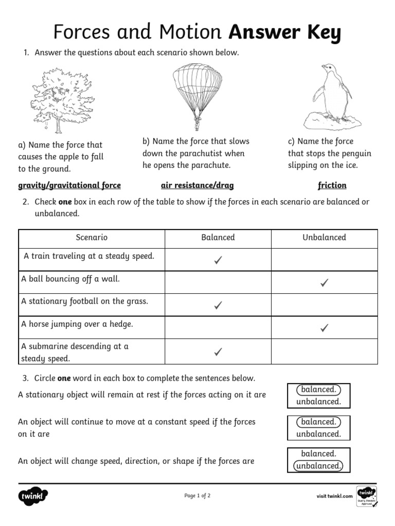 Forces and Motion Answer Key | PDF | Force | Acceleration