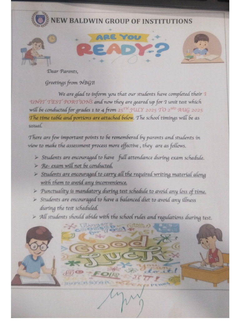 Grade 4 I Unit Test Time Table | PDF
