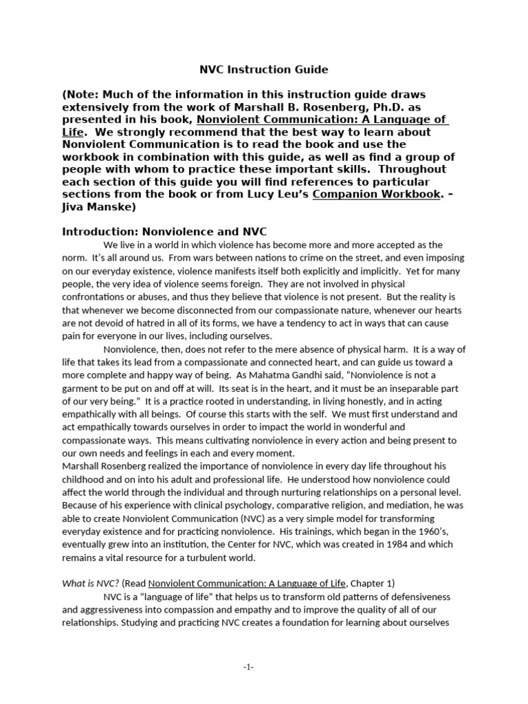 Nonviolent Communication Instruction Guide | PDF | Psychological ...