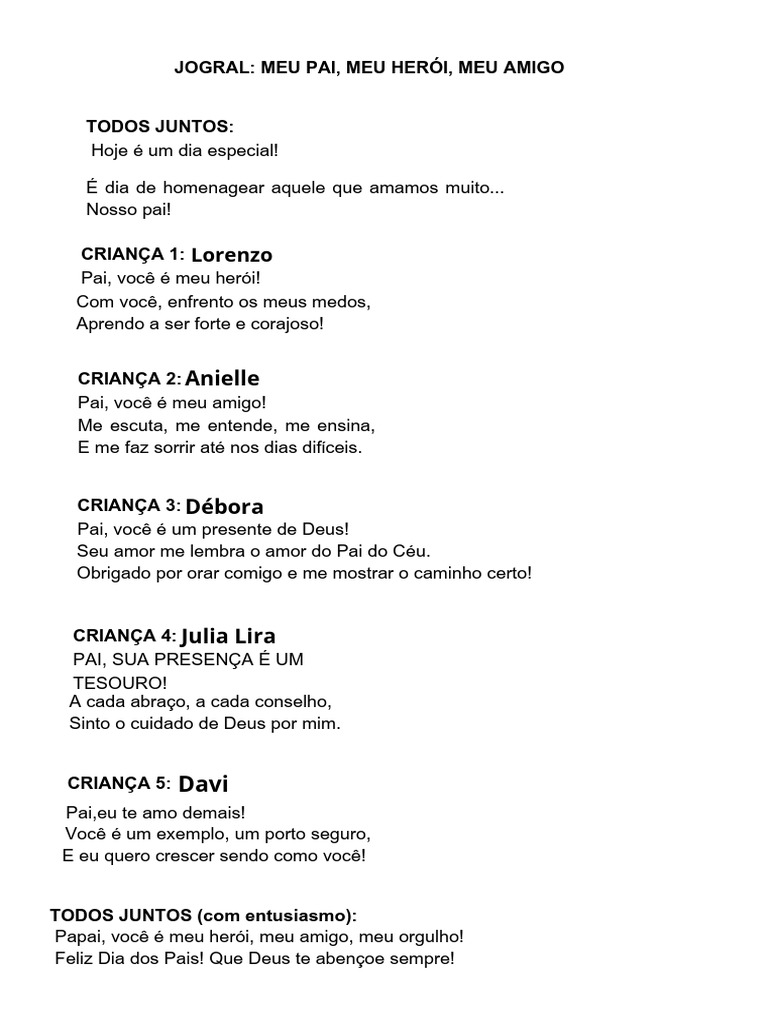 Jogral Meu Pai, Meu Heroi e Meu Amigo PDF | PDF