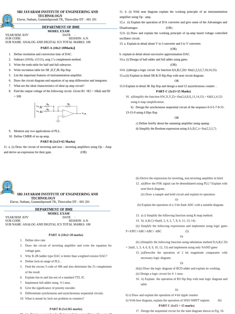 Adi Model Question | PDF | Operational Amplifier | Amplifier