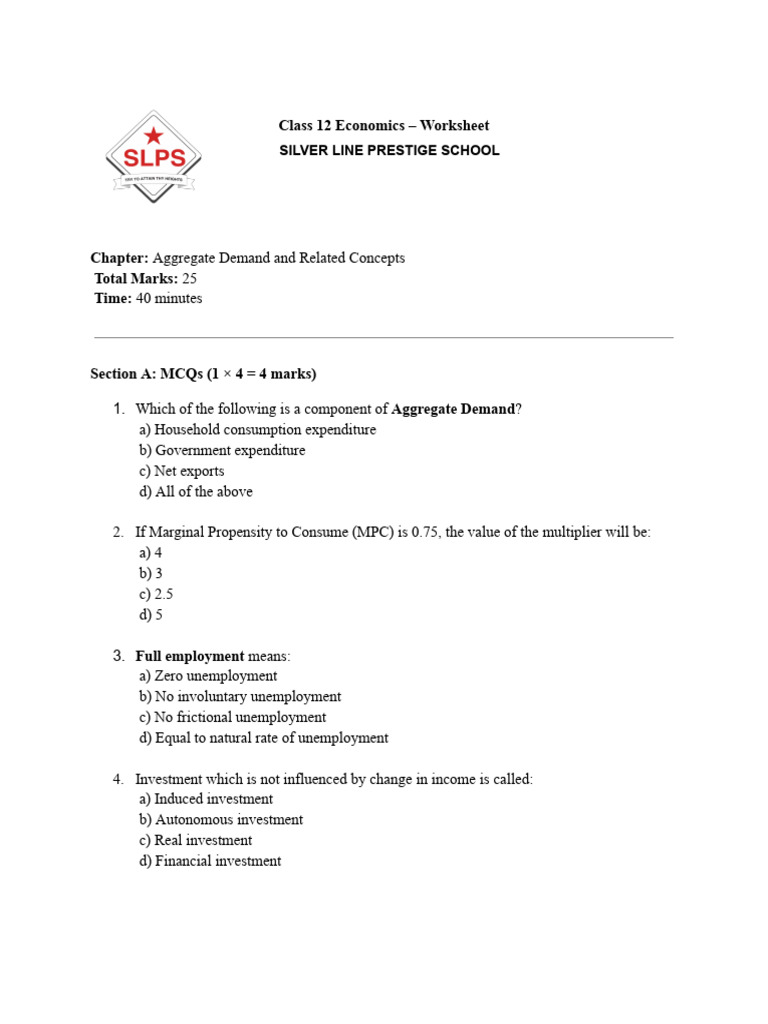 Worksheet of CH - Aggregate Demand and Related Concepts | PDF