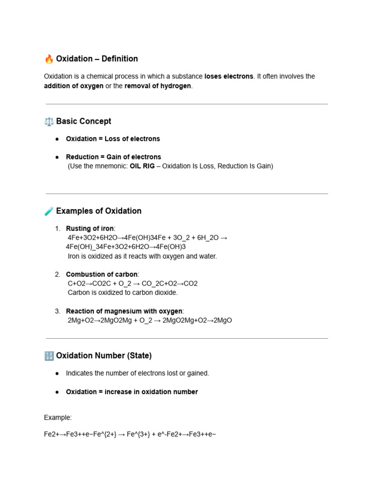 Oxidation: Definition and Examples | PDF