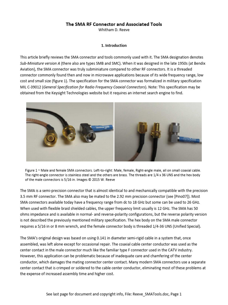 SMA Connector Torque Specifications | PDF | Electrical Connector ...